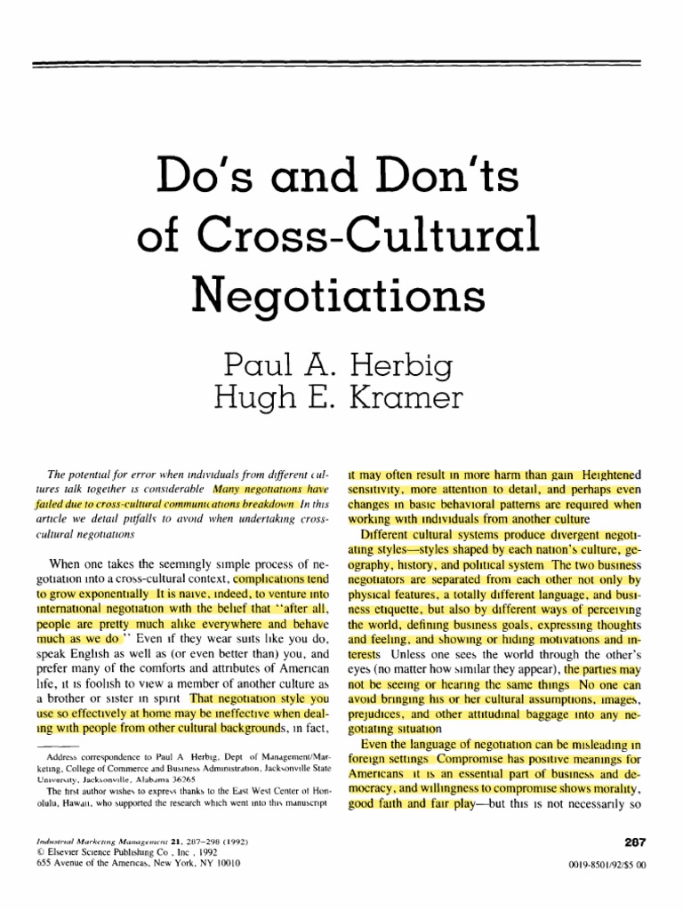 Do's and Don'ts of Cross-Cultural Negotiations | PDF | Negotiation ...