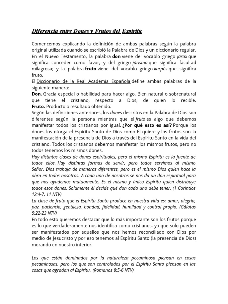 Dones vs Frutos del Espíritu Santo | PDF | Religión y espiritualidad