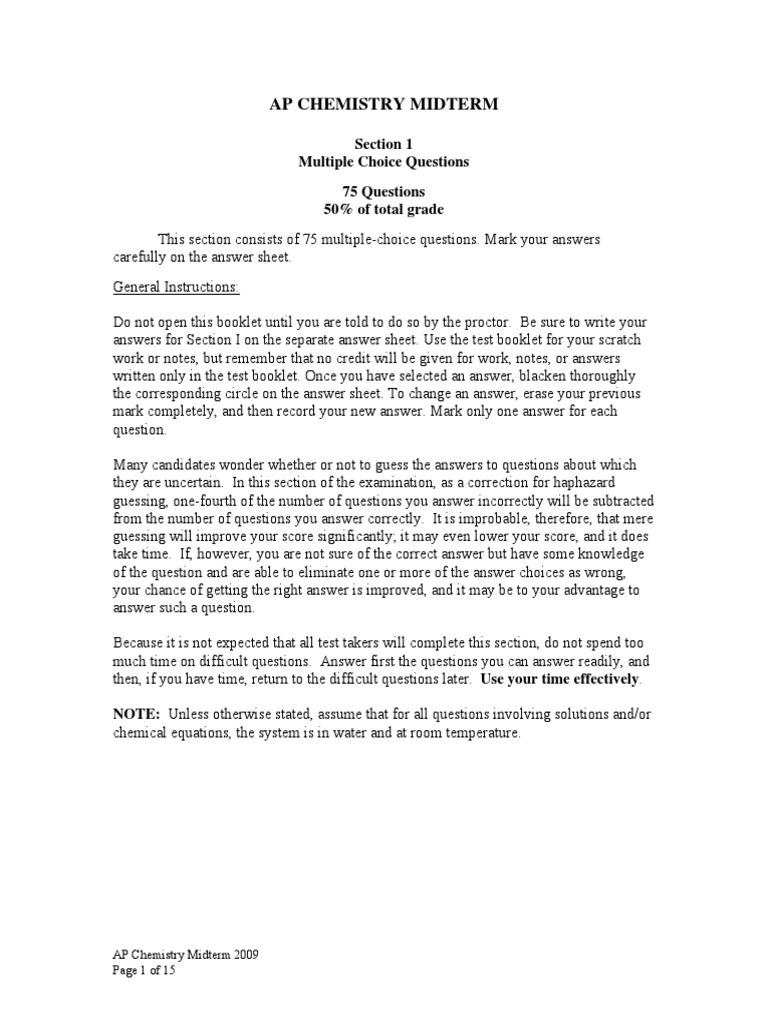 AP Chemistry Midterm Exam 2009 | PDF | Gases | Chlorine