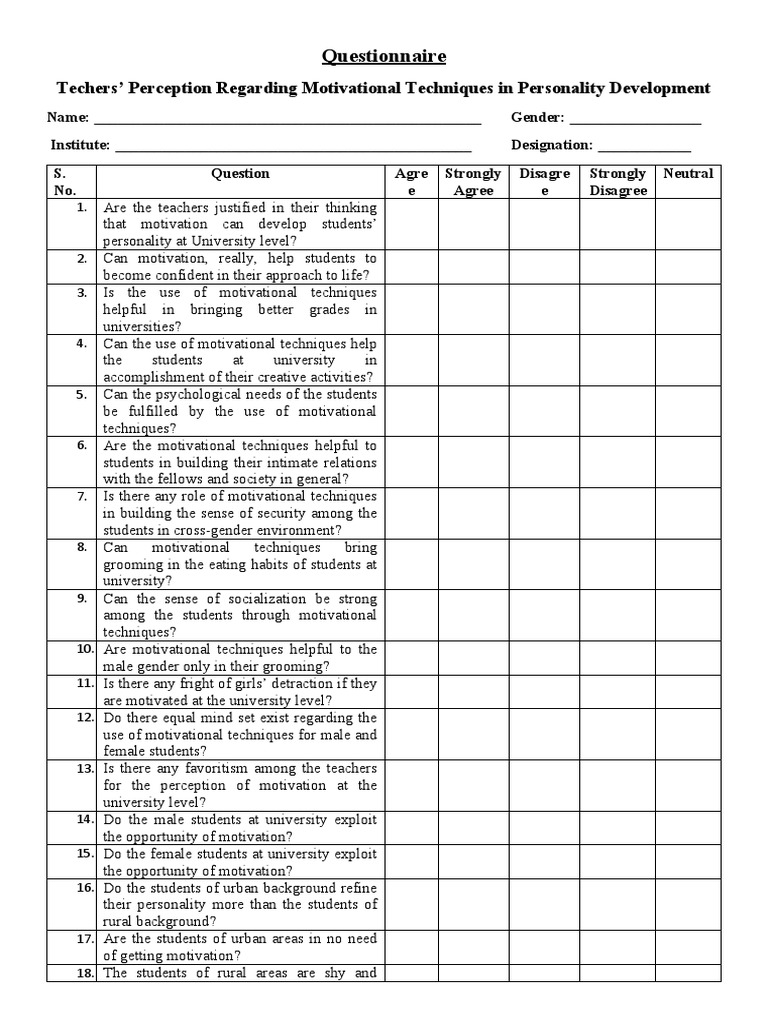 Questionnaire | PDF | Motivation | Motivational