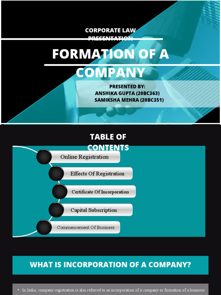 Corporate Law Presentation: Formation of A Company | PDF | Domain Name ...