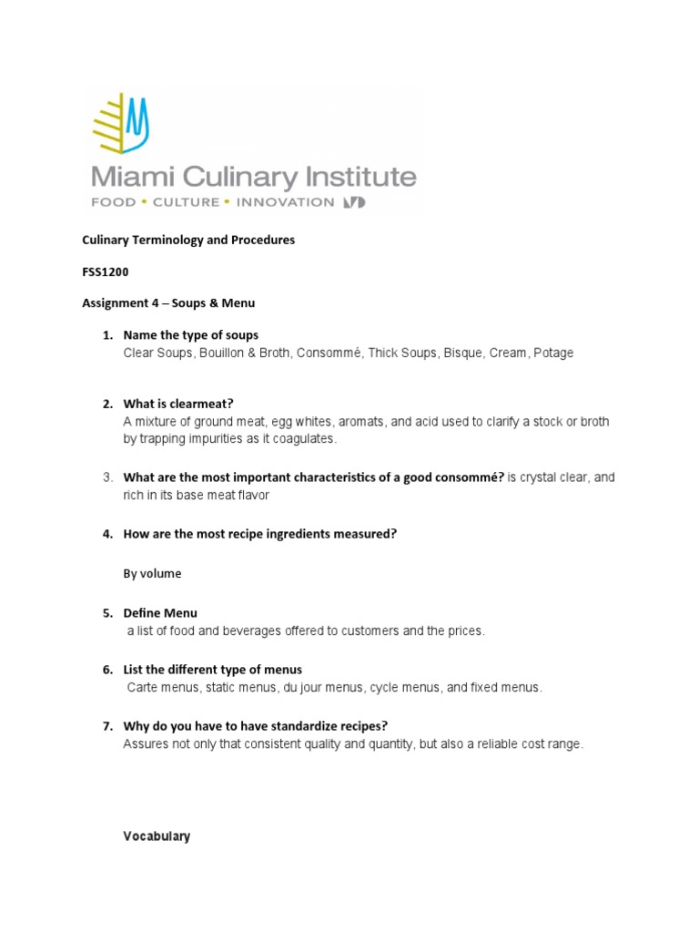 Culinary Terminology - Assigment 4 | PDF | Soup | Butter