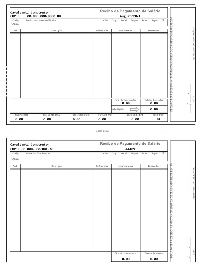 Formulario de Contra Cheque Gratis 1 | PDF | Pagamentos
