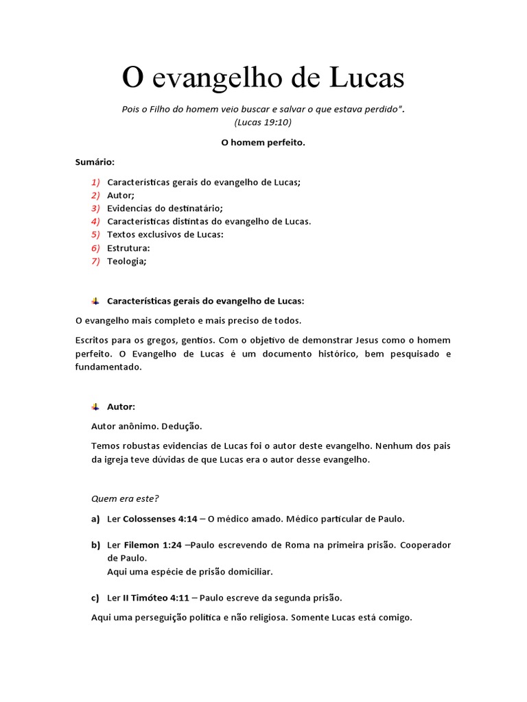 O Evangelho de Lucas | PDF | Evangelho de Lucas | Apóstolo Paulo