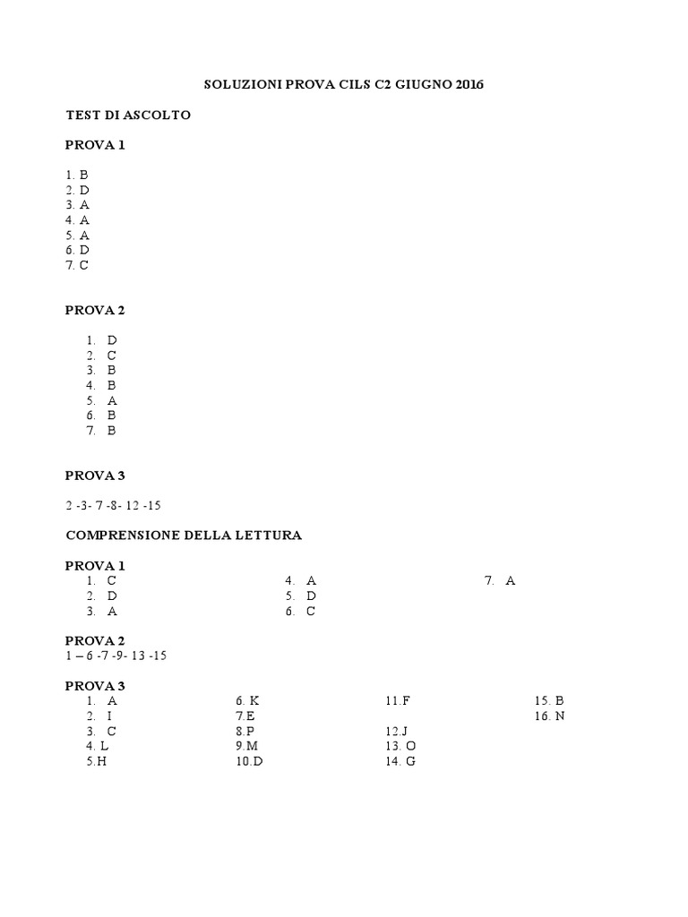 Soluzioni Prova Cils C2 Giugno 2016 | PDF
