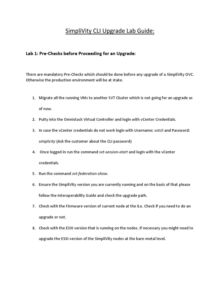 SimpliVity CLI Upgrade Lab Guide | PDF | Login | Computer Engineering