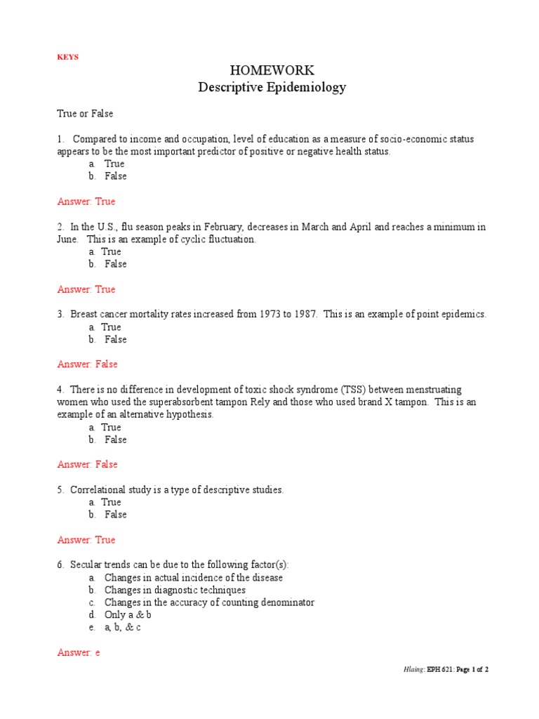 Homework Descriptive Epidemiology: Answer: True | PDF | Epidemiology ...