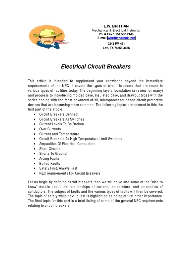 Electrical Circuit Breakers: L.W. Brittian | PDF