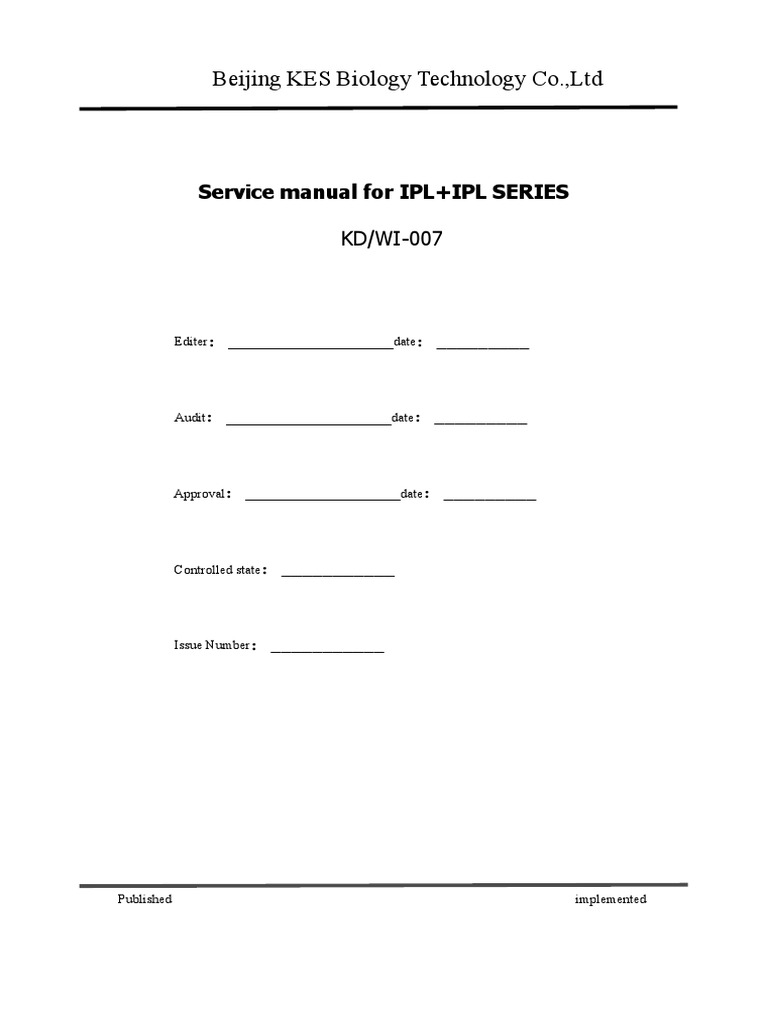 Service Manual For IPL Machine 1 | PDF | Power Supply | Switch