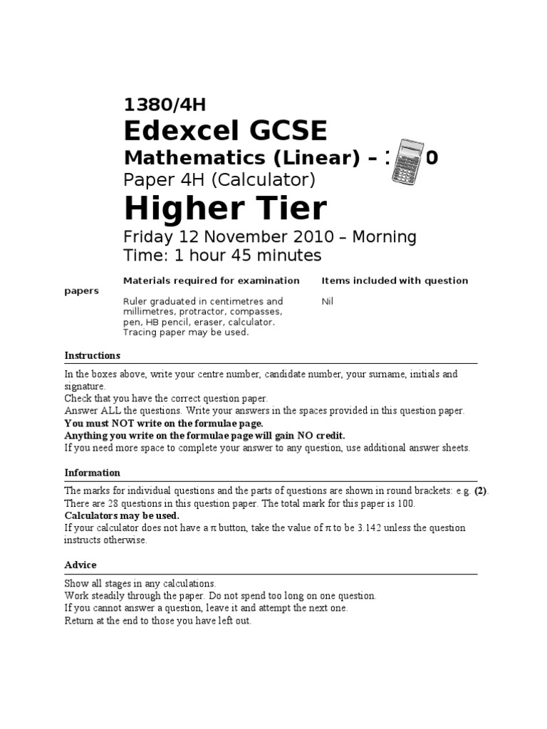 Higher Tier: Edexcel GCSE | PDF | Sine | Trigonometric Functions