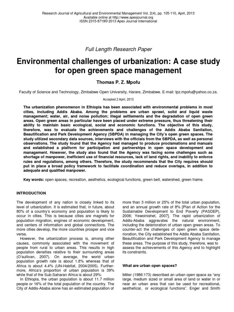 Environmental Challenges of Urbanization - A Case Study For Open Green ...