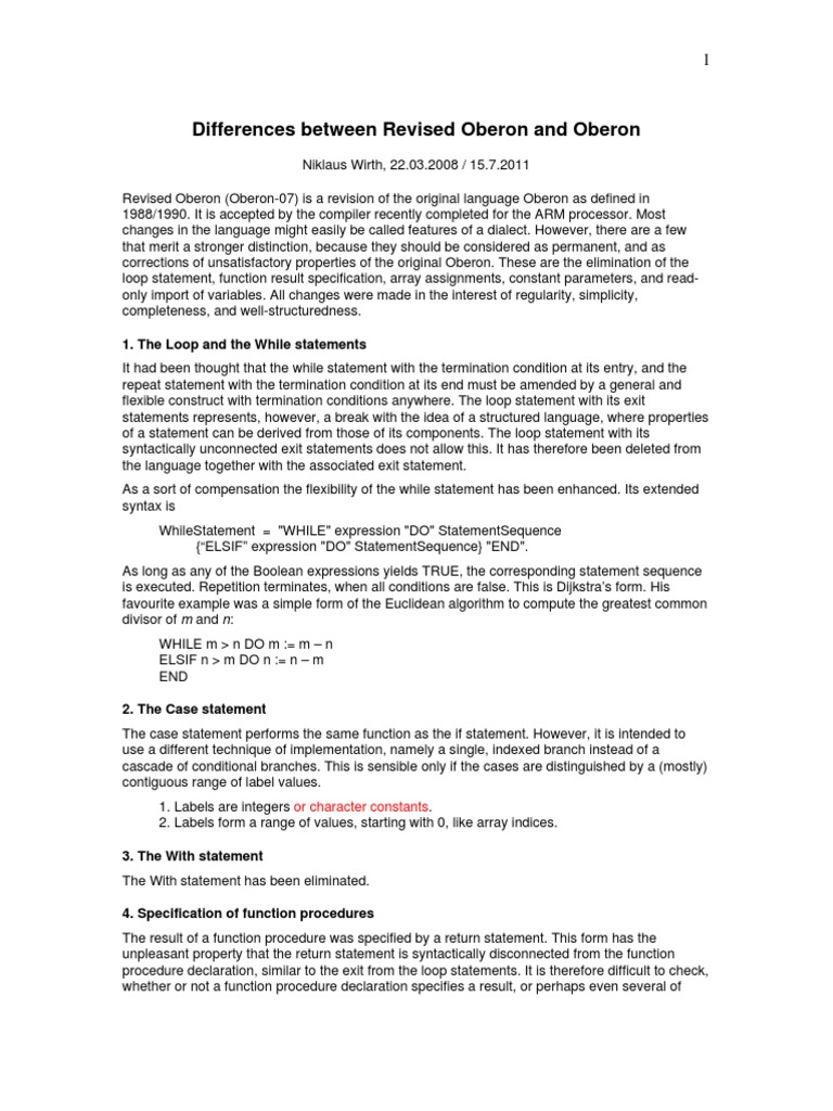 Differences Between Revised Oberon and Oberon: 1. The Loop and The ...