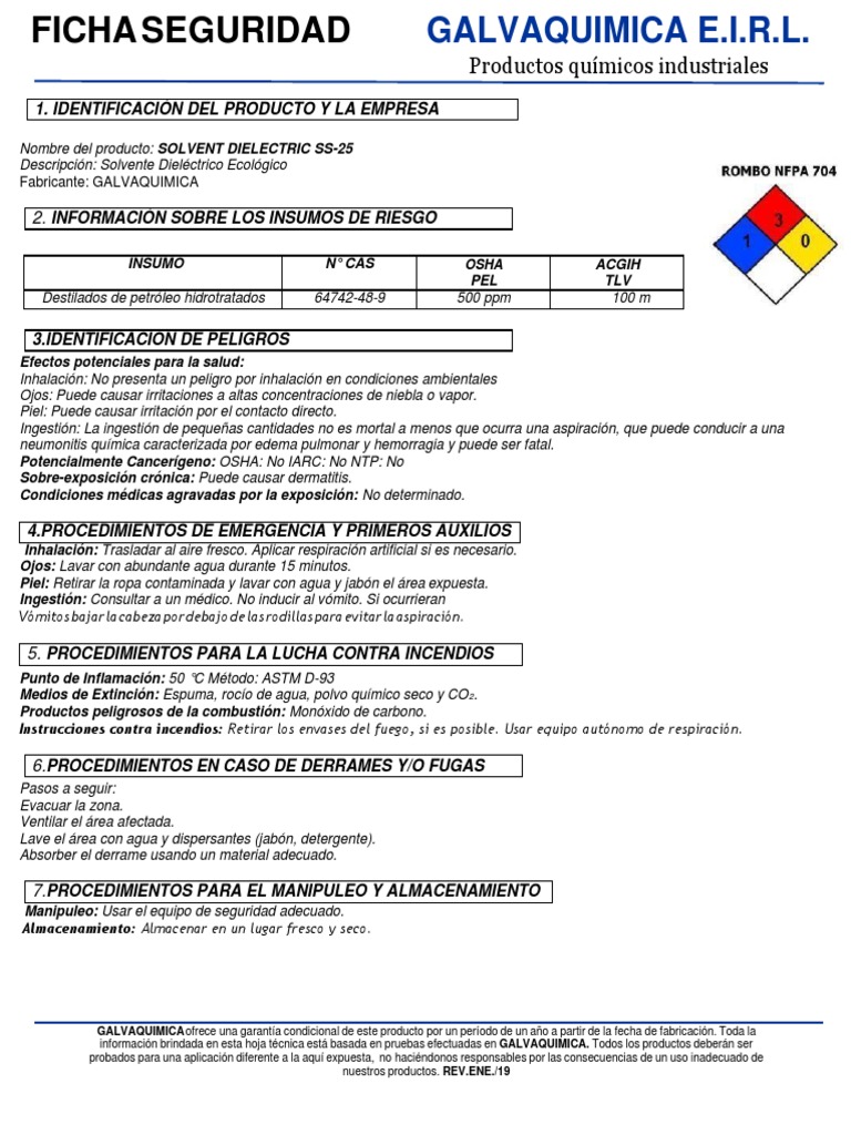 HS - Solvent Dielectric SS-25 | PDF | Agua | Dióxido de carbono