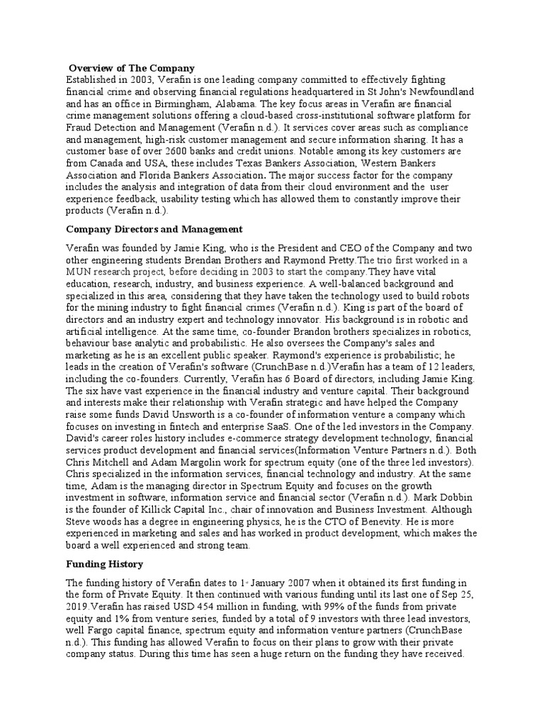 Verafin: Leading Financial Crime Fighter | PDF | Corporate Finance ...