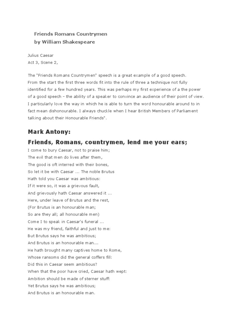 The Power of Rhetoric: An Analysis of Mark Antony's Funeral Oration in ...