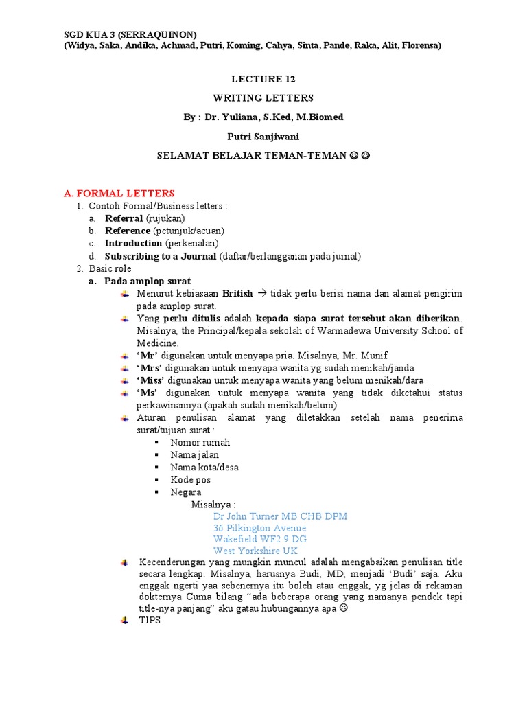 Lecture 12 Writing Letters | PDF
