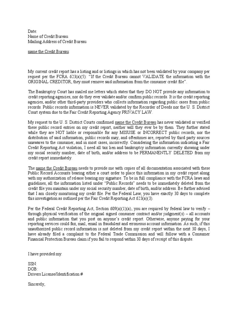 Bankruptcy Dispute Letter | PDF | Credit Bureau | Credit History