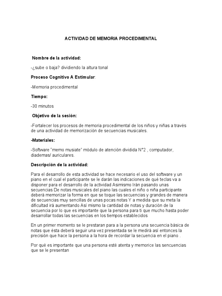 Actividad de Memoria Procedimental | PDF
