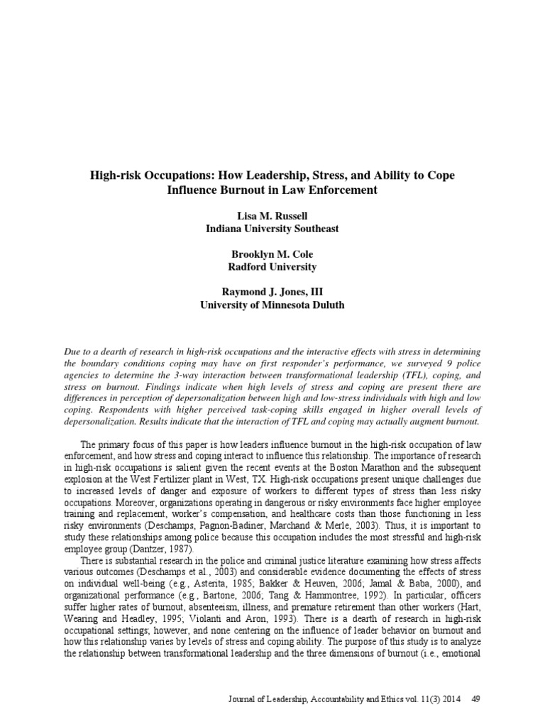 High-Risk Occupations: How Leadership, Stress, and Ability To Cope ...