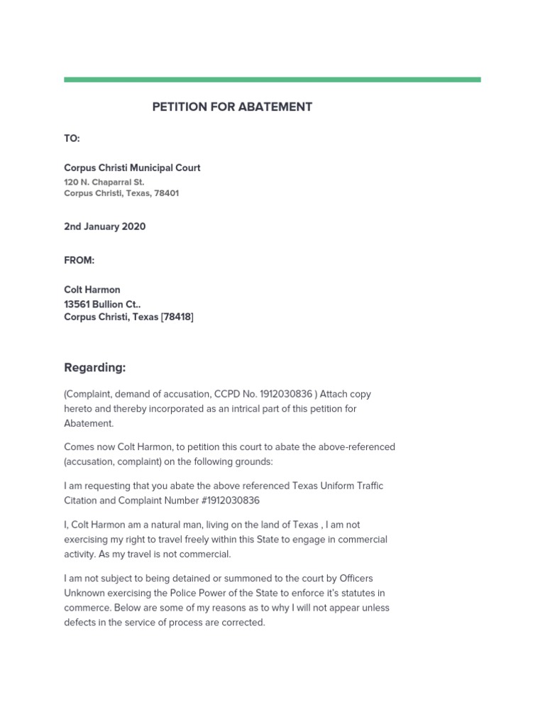 Template For Abatement | PDF | Summons | Complaint