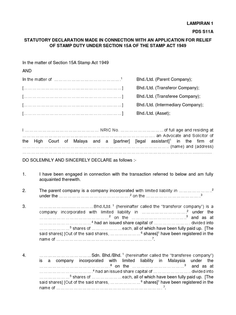 Lampiran 1 Pds S11A Statutory Declaration Made in Connection With An ...