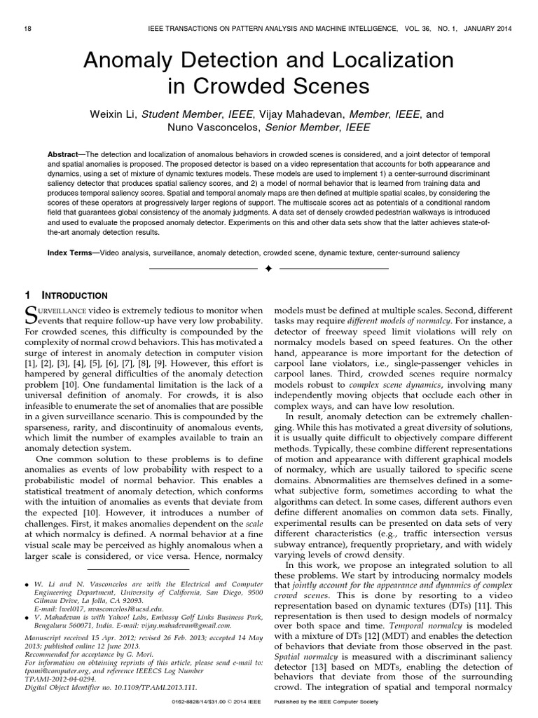 Anomaly Detection And Localization Pdf Statistics