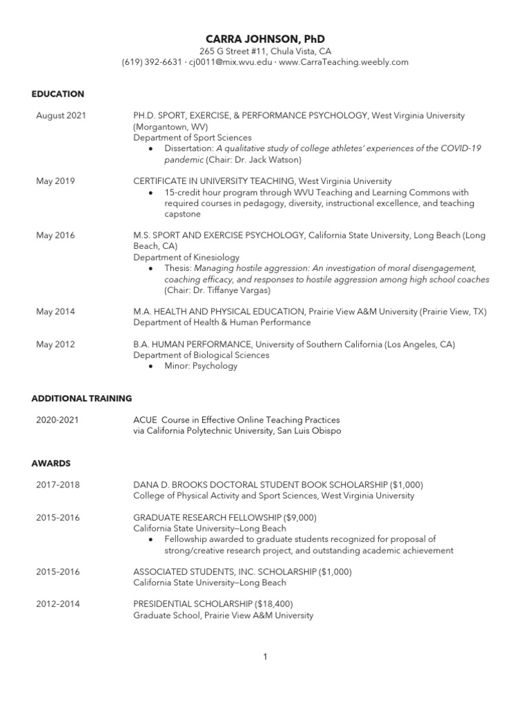 C Johnson CV 8 | PDF | Psychology | Gender Studies