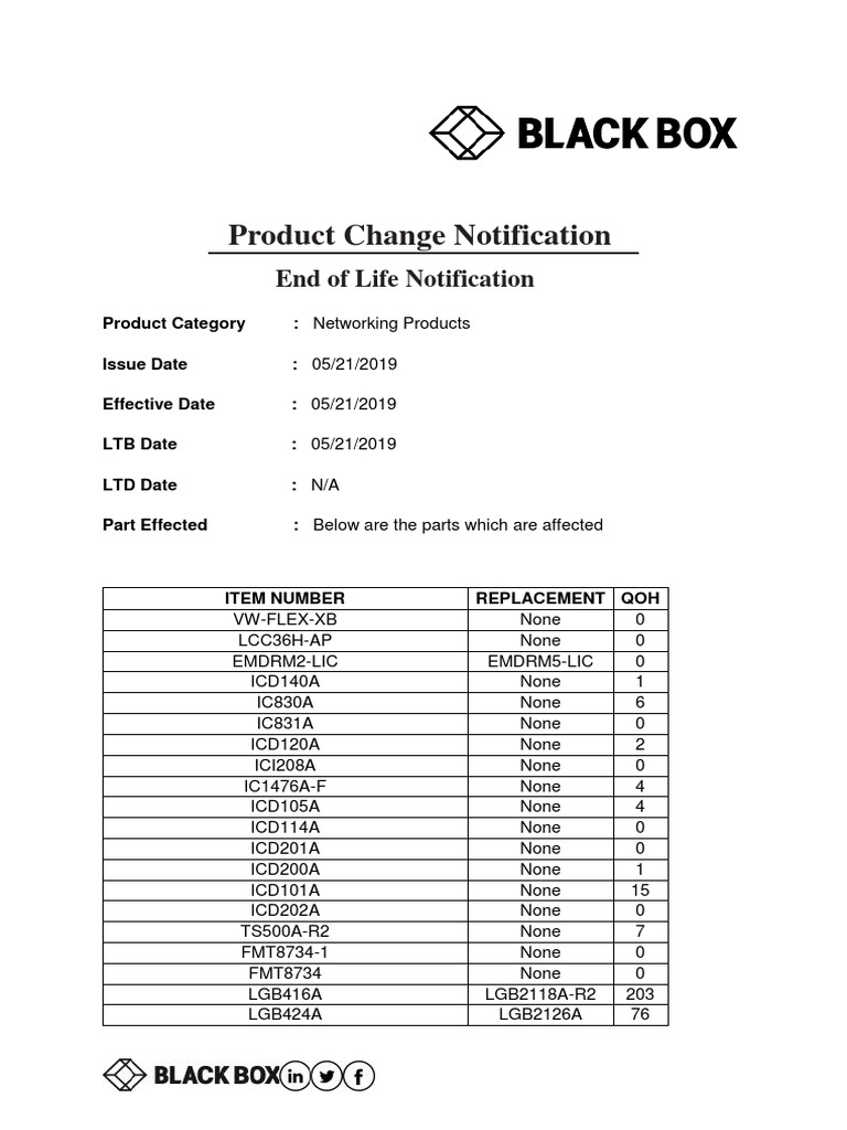 Product Change Notification: End of Life Notification | PDF