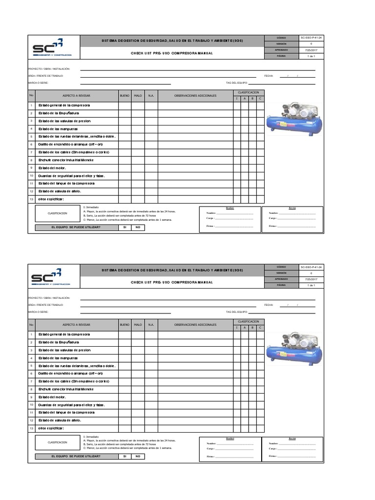 Checklist Pre-uso Compresora IVECO SSO | PDF