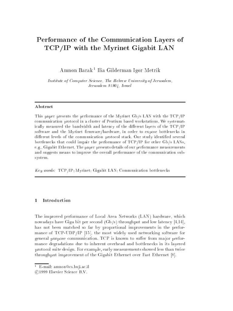 Performance of The Communication Layers of TCP/IP With The Myrinet Gigabit LAN | PDF | Internet ...