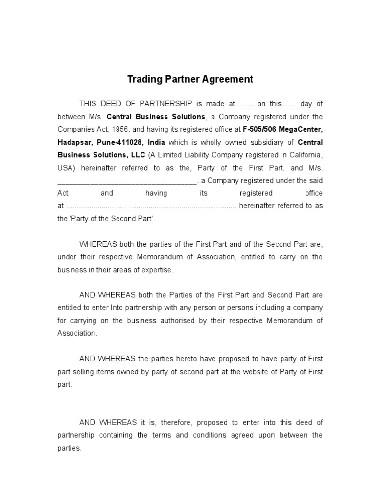 Trading Partner Agreement | PDF | Partnership | Private Law