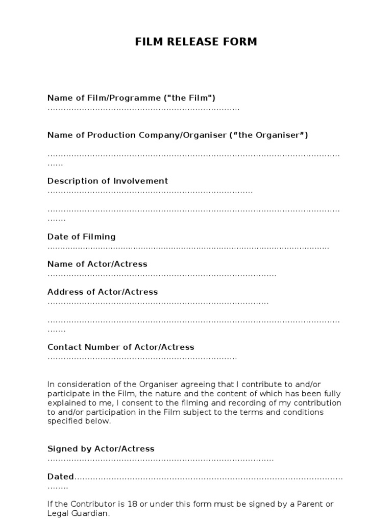 Actor Release - Form | Download Free PDF | Negligence | Copyright