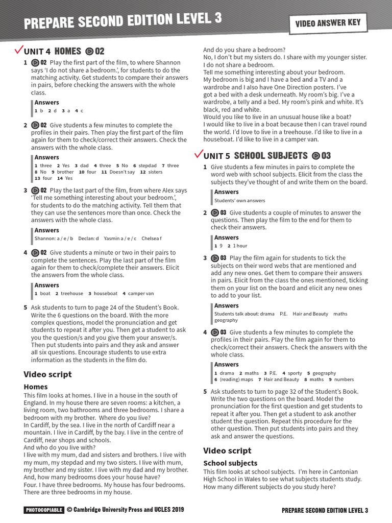 PREPARE - 3 - 1st Ed - Video Answer Key | PDF | Sausage | Arabic