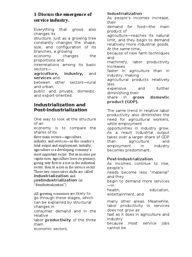 Emergence of Service Industry | PDF | Gross Domestic Product | Employment