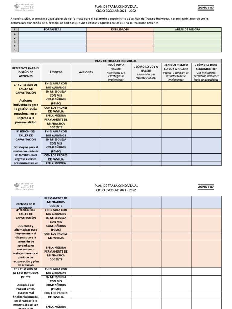 Formato - Plan de Trabajo Individual (PTI) | PDF | Salón de clases | Cognición