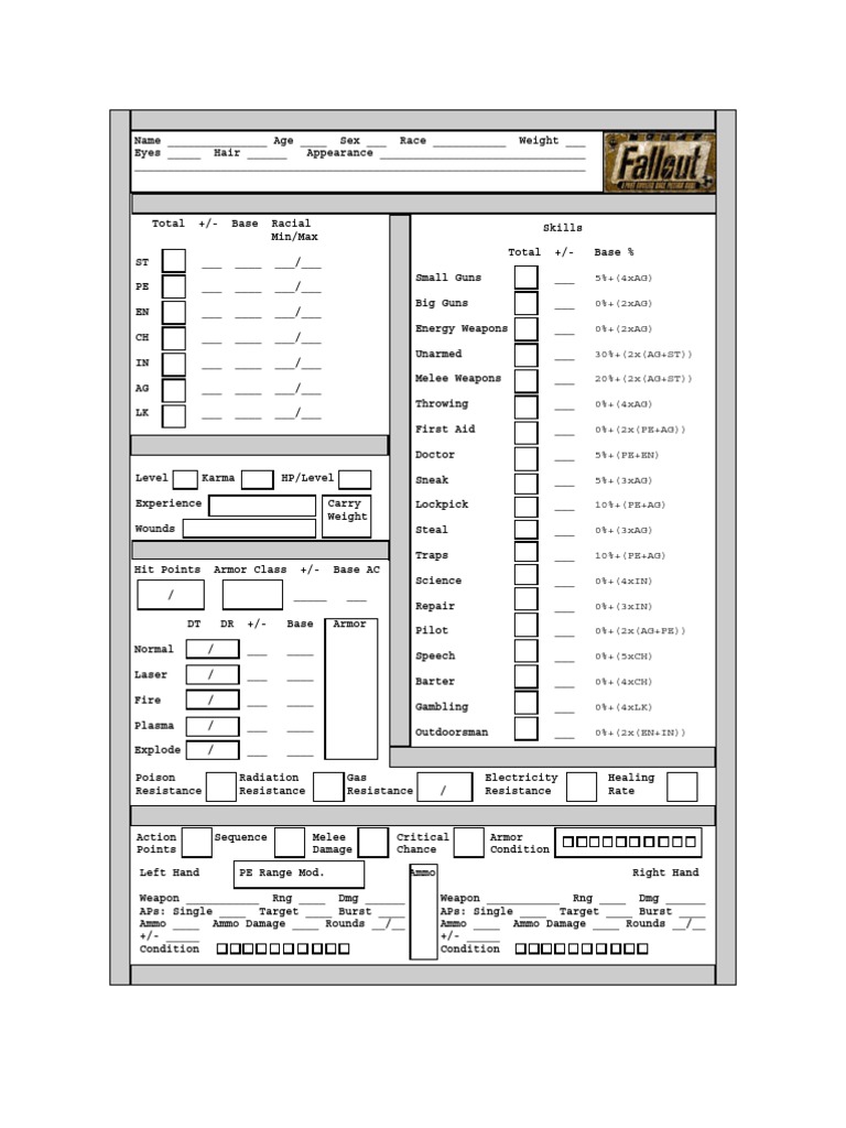 Fallout Character Sheet