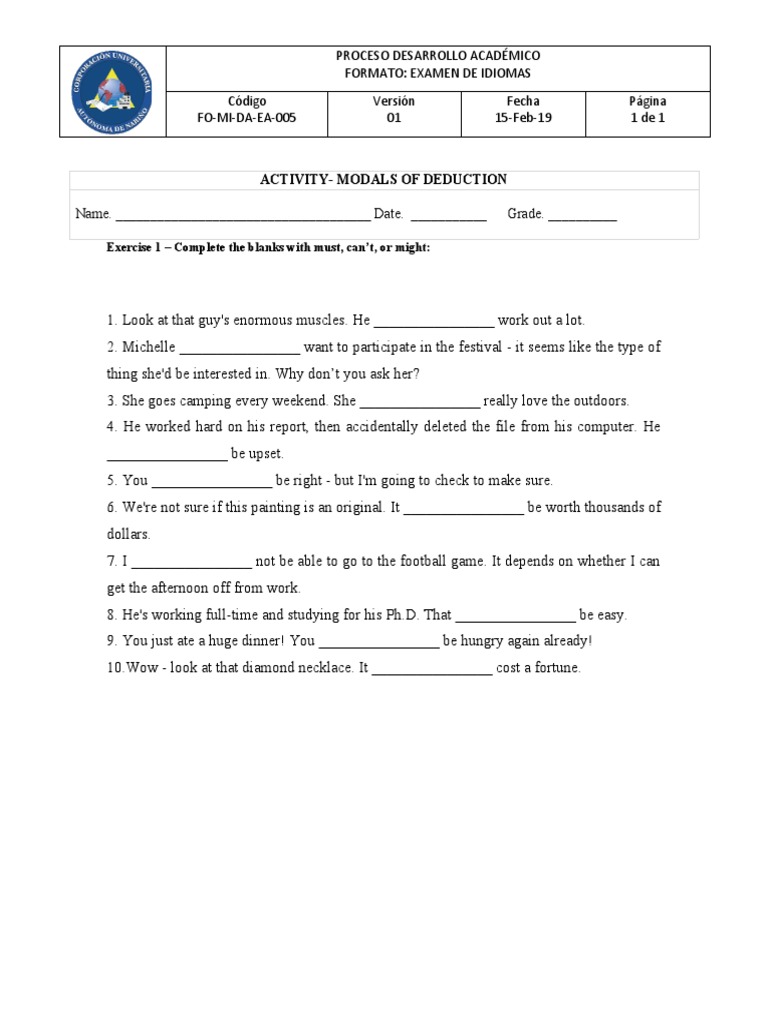 Activity Modals of Deduction | PDF