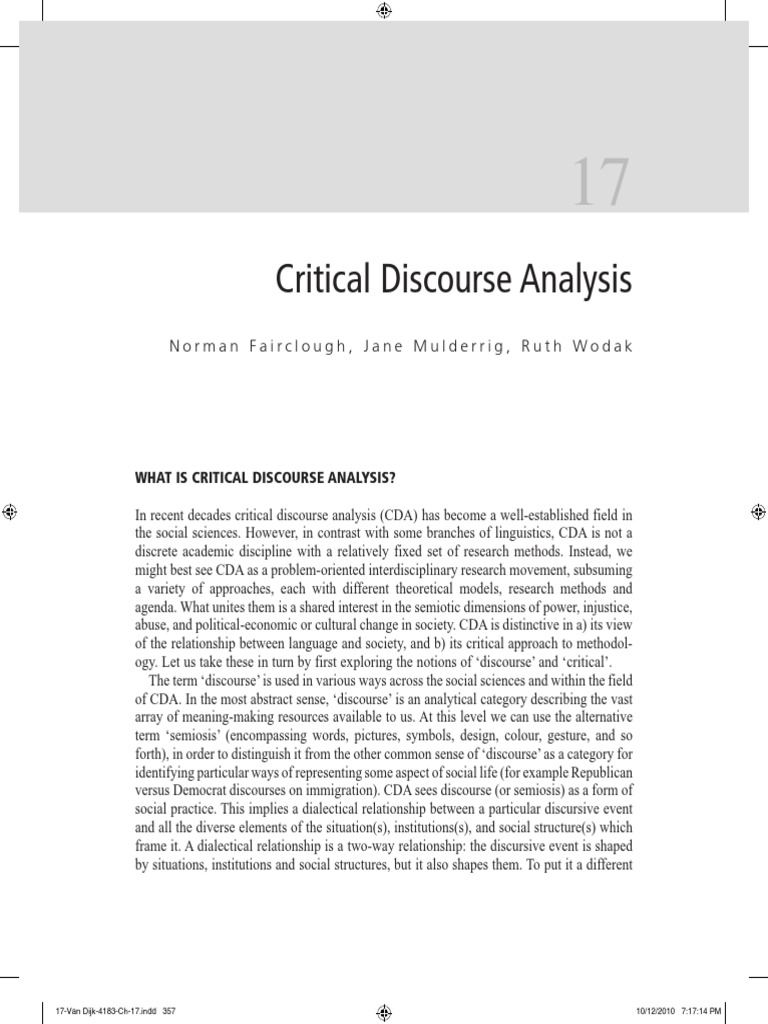 Critical Discourse Analysis: Norman Fairclough, Jane Mulderrig, Ruth ...