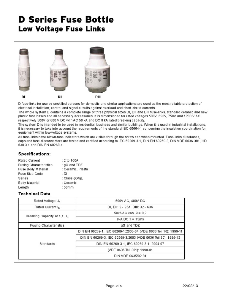 D Series Fuse Bottle: Low Voltage Fuse Links | PDF | Fuse (Electrical ...
