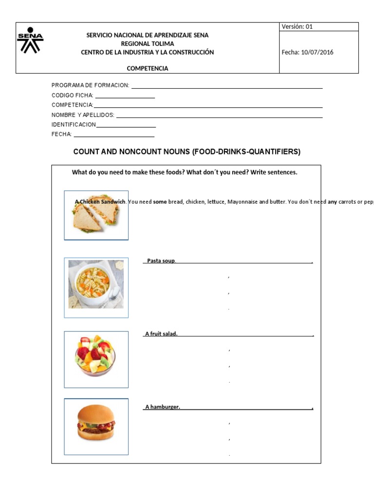 Count and Noncount Nouns (Food-Drinks-Quantifiers) | PDF | Foods | Cuisine