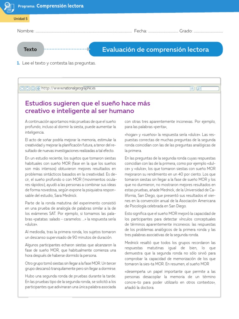 10 Le Lectora U5 001 | PDF | Dormir | Sueño