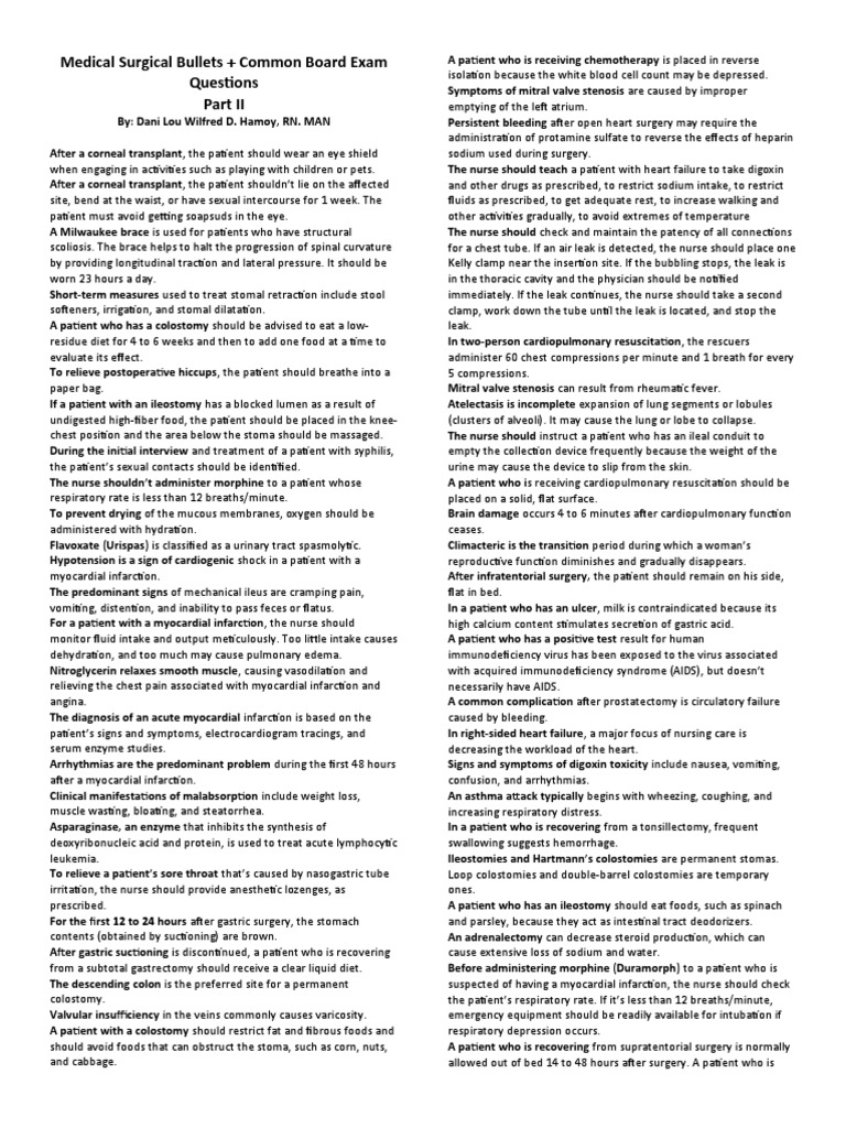 Medical Surgical Bullets Part II | PDF | Myocardial Infarction | Heart