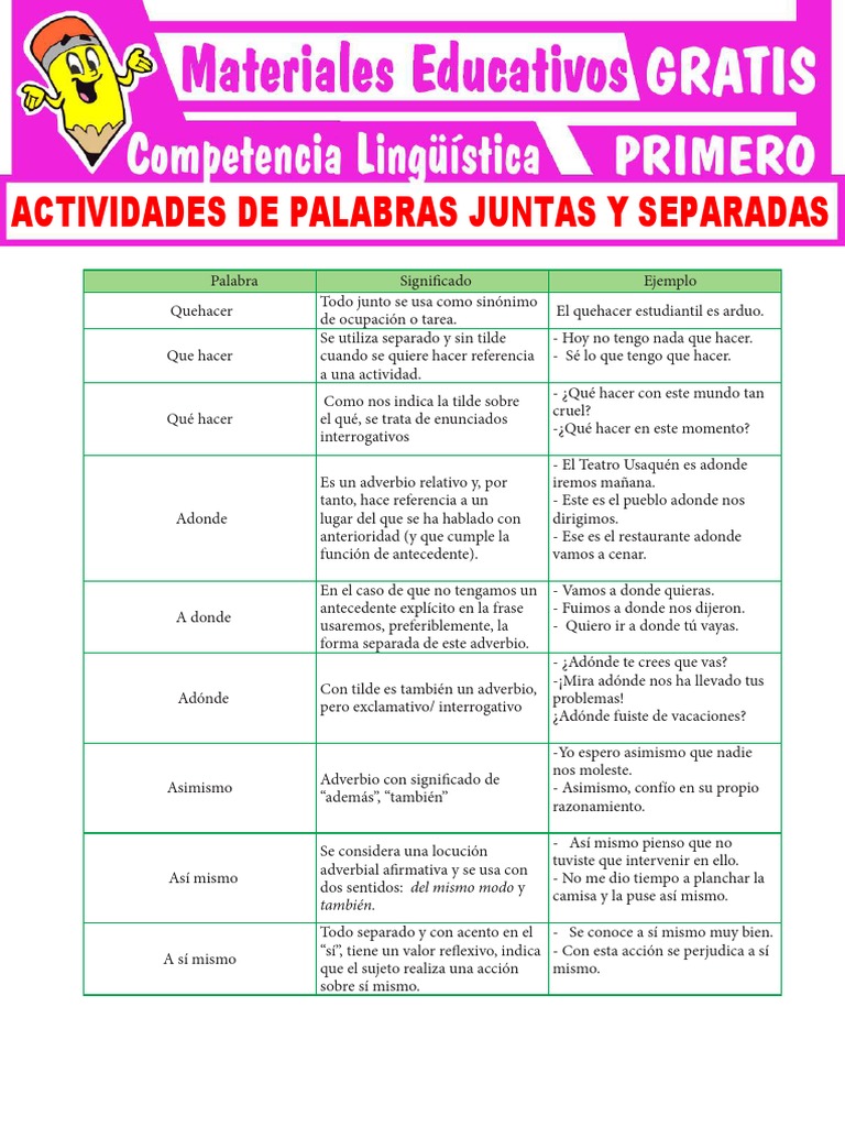 Actividades de Palabras Juntas y Separadas para Primer Grado de ...