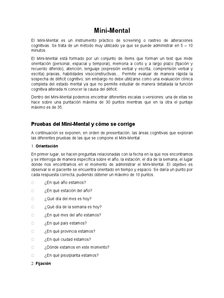 Guía del Test Mini-Mental | PDF | Demencia | Memoria