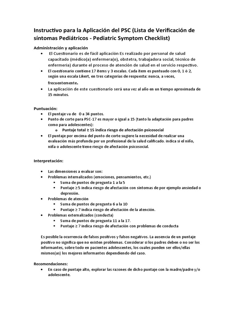 Ficha Completa Del PSC | PDF | Diagnostico medico | Trastorno mental