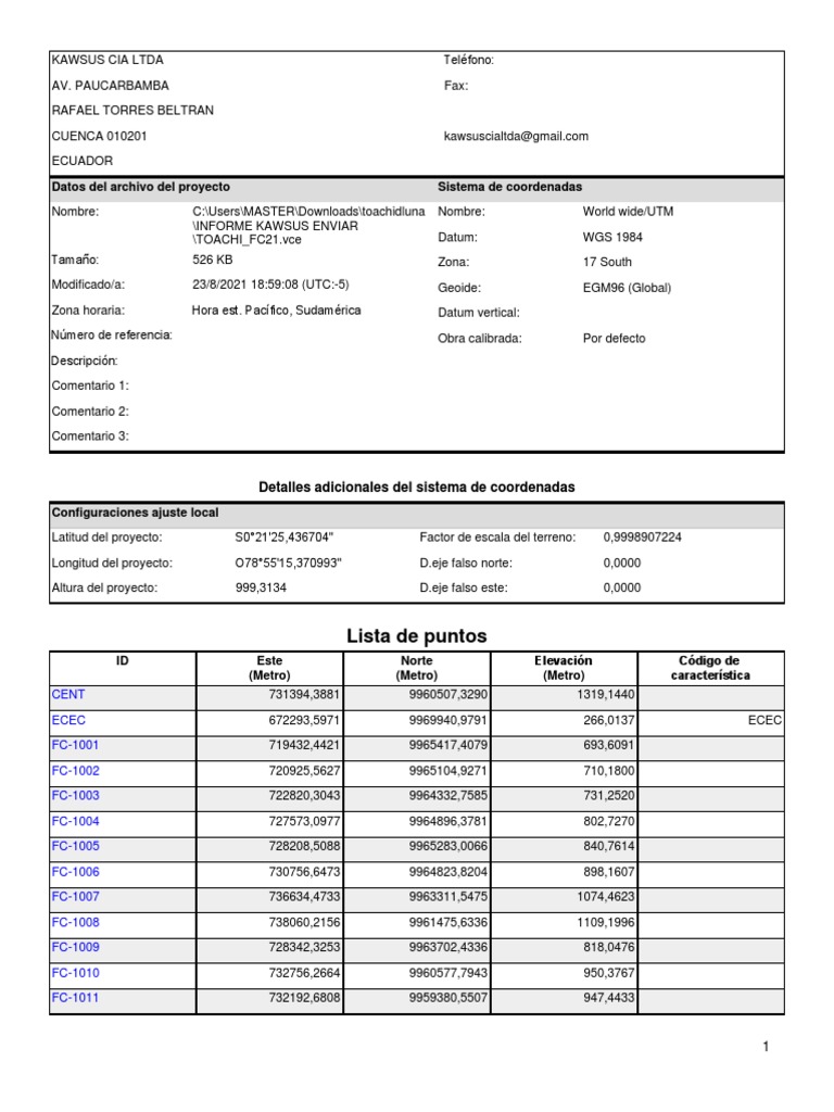 Lista de Puntos UTM | PDF | Notación Matemática | Observación científica