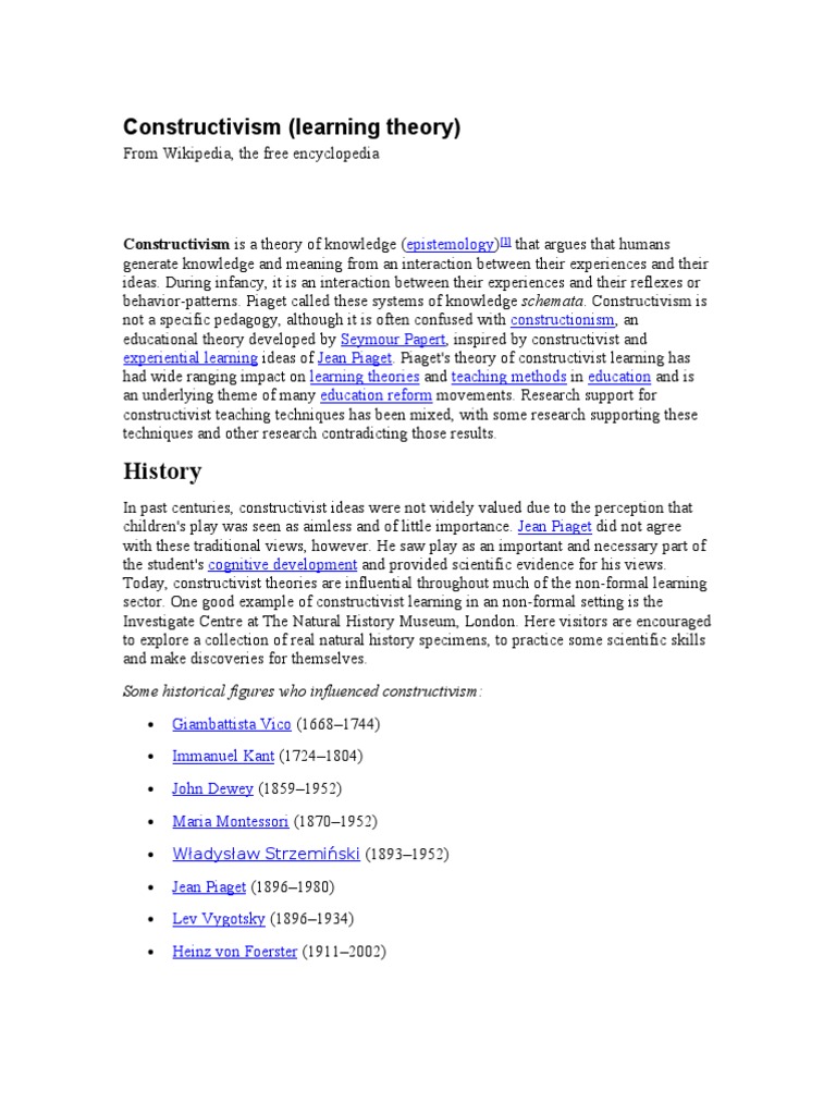 Constructivism (Learning Theory) : History | Download Free PDF ...