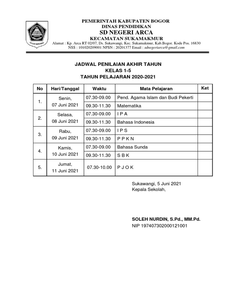 Jadwal Pat Kelas 1-5 | PDF
