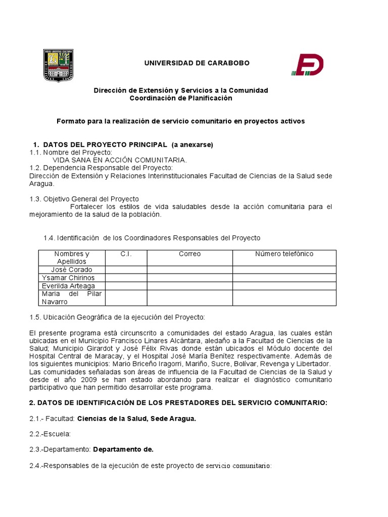 Formato de Proyecto de Servicio Comunitario | PDF