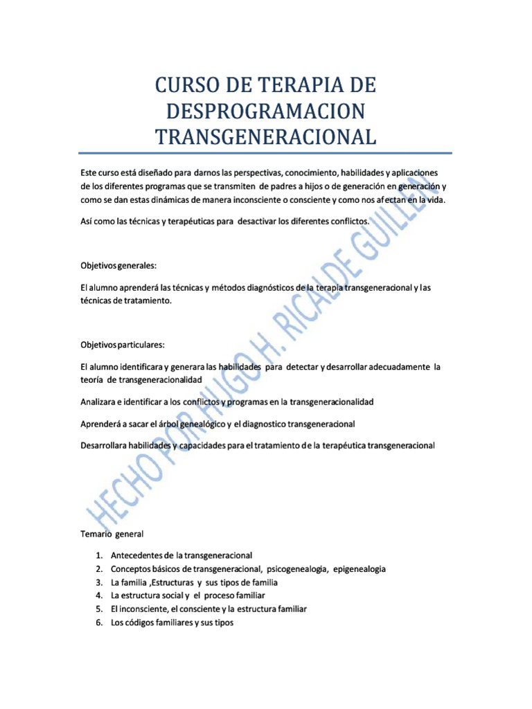 Qdoc - Tips Curso de Terapia de Desprogramacion Transgeneracio | PDF | Sicología
